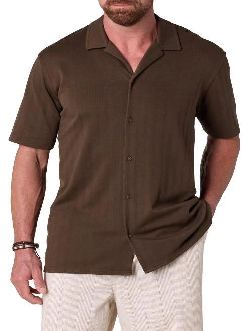 NAUTICA Big & Tall Piquã© Jacquard Button-front Polo Shirt - Coffee