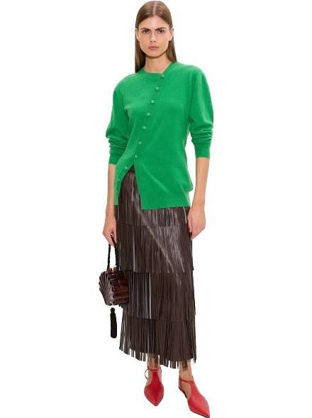 SIMONMILLER Vegan Leather Fringe Maxi Skirt - Dark Choco Brown