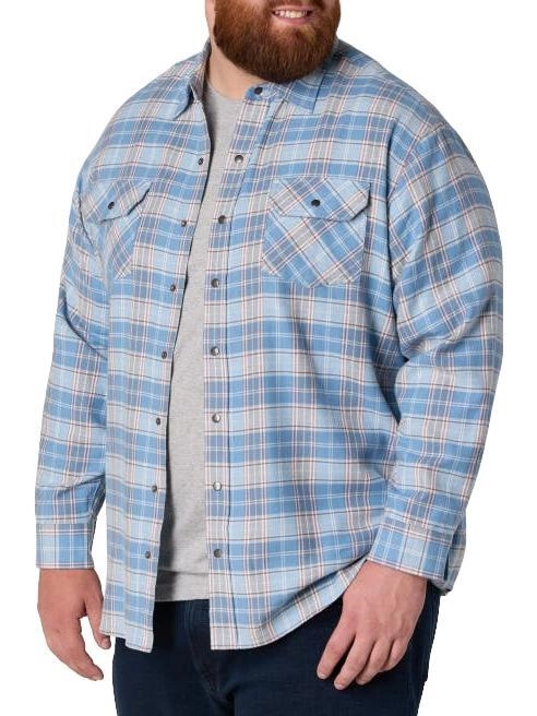 HARBOR BAY BY DXL Big & Tall Medium Plaid Flannel Sport Shirt V2 - Blue Grey