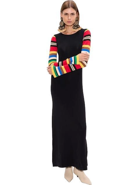 SIMONMILLER Adri Knit Maxi Dress With Striped Sleeves - Black/multi Stripe
