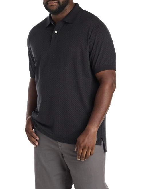 HARBOR BAY BY DXL Big & Tall Geometric Print Polo Shirt V2 - Black