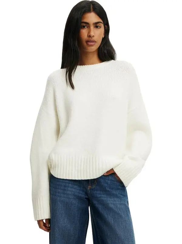 COTTON ON Luxe Crew Neck Sweater - Lofty White