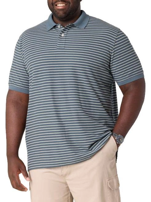 HARBOR BAY BY DXL Big & Tall Tri-color Striped Polo Shirt V2 - Dark Slate