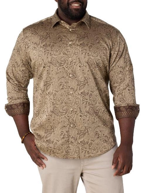 ROBERT GRAHAM BY DXL Big & Tall Hudson Sport Shirt - Khaki