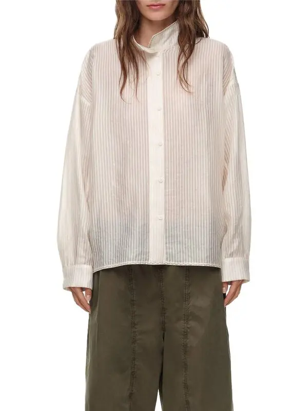 Bimba Y Lola Striped Band Collar Shirt - Ivory