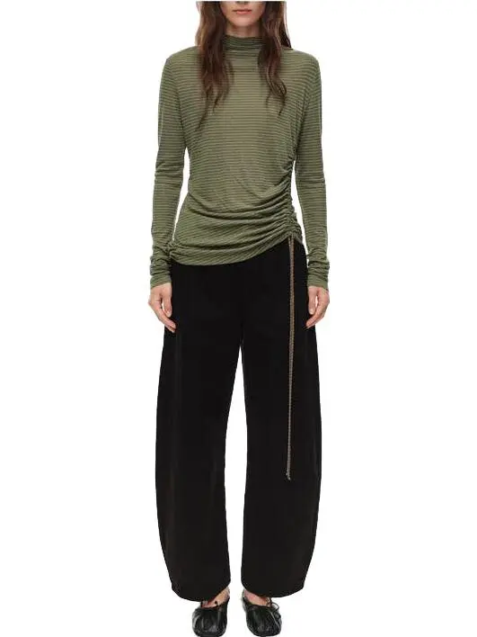 Bimba Y Lola Striped Ruched Fluid T-shirt - Olive