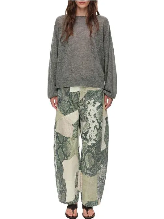 Bimba Y Lola Two-tone Adjustable Waist Denim Trousers - Snake Patchwork Green