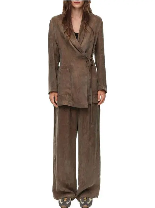 Bimba Y Lola Fluid Wrap Jacket With Tie Waist - Dark Olive