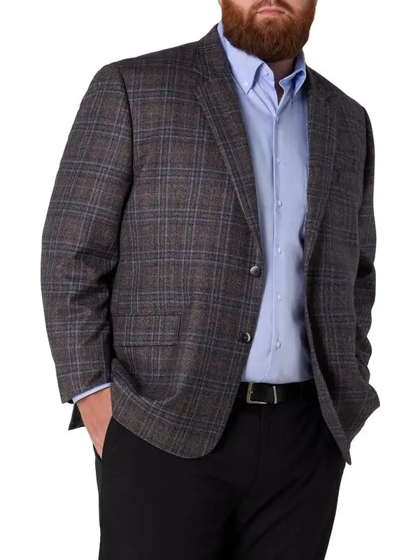 OAK HILL PREMIUM BY DXL Washed Plaid Sport Coat - Grey