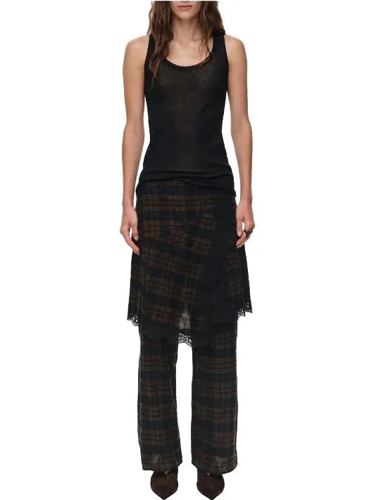 Bimba Y Lola Checked Skort With Lace Details - Dark Brown