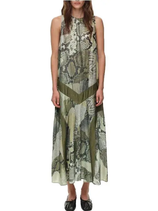 Bimba Y Lola Snake Patchwork A-line Midi Dress - Snake Patchwork Green