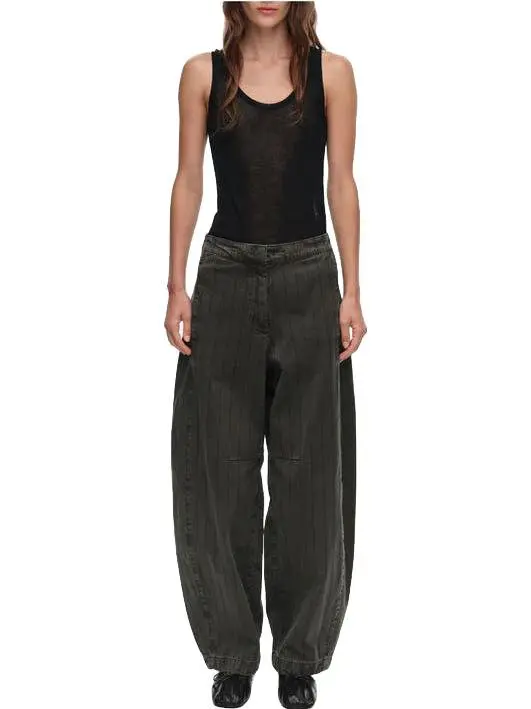Bimba Y Lola Barrel Cut Striped Denim Trousers - Washed Brown