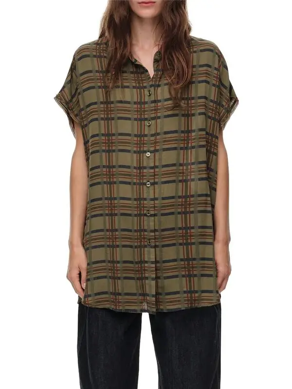 Bimba Y Lola Checked Dropped-shoulder Shirt - Khaki