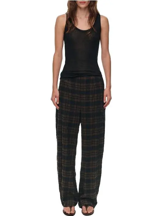 Bimba Y Lola Checked Carrot Fit Cotton Trousers - Dark Brown