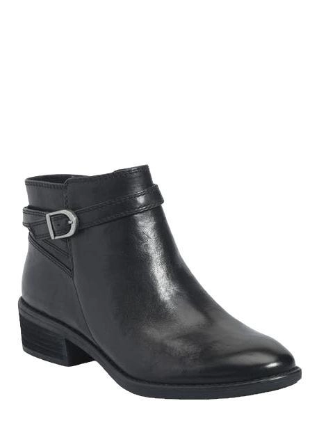 COMFORTIVA Cherryl Leather Bootie With Buckle Detail - Black