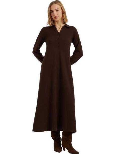 Chinti & Parker Wool-cashmere A-line Polo Dress - Chocolate