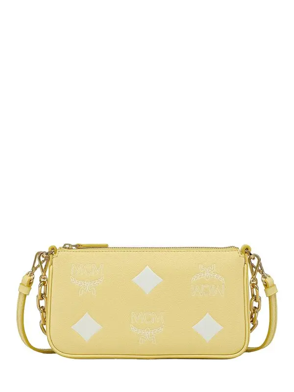 Mcm Medium Aren Chain Pouch In Visetos - Yellow
