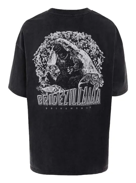 BRIDEMERCH Bridezilla Oversized Washed Cotton T-shirt - Washed Black