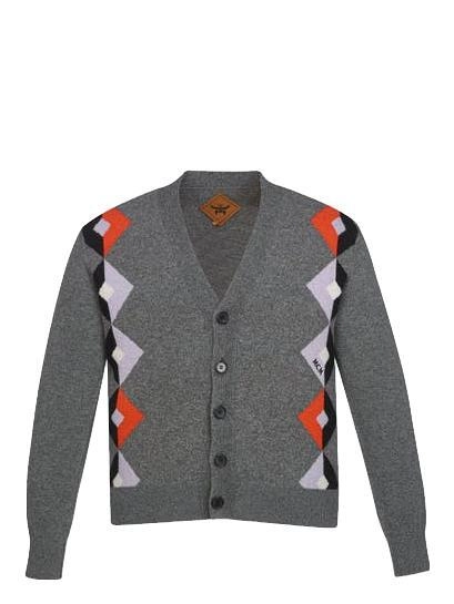 Mcm Diamond Cardigan In Wool Jacquard - Grey