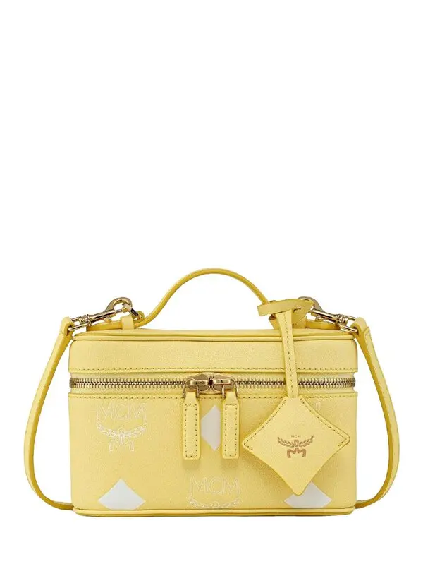 Mcm Mini Aren Vanity Case In Visetos - Yellow