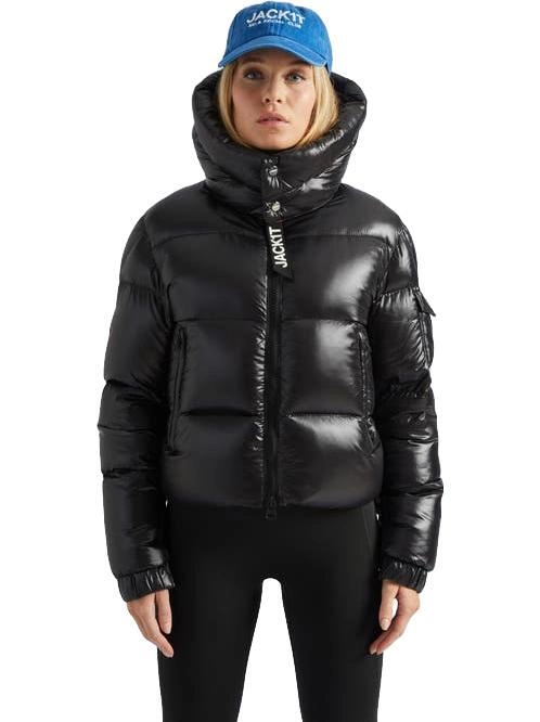 JACK1T High Collar Puffer Jacket - Black/pink