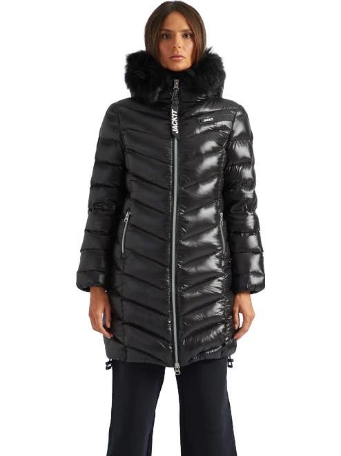 JACK1T Longline Hooded Down Coat - Black Shine