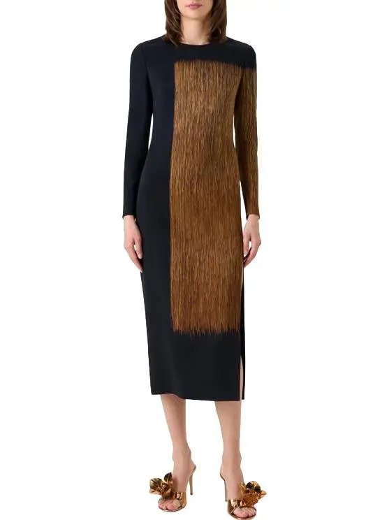 Akris Oro Lienzo Long Sleeve Midi Dress - Black-vicuna