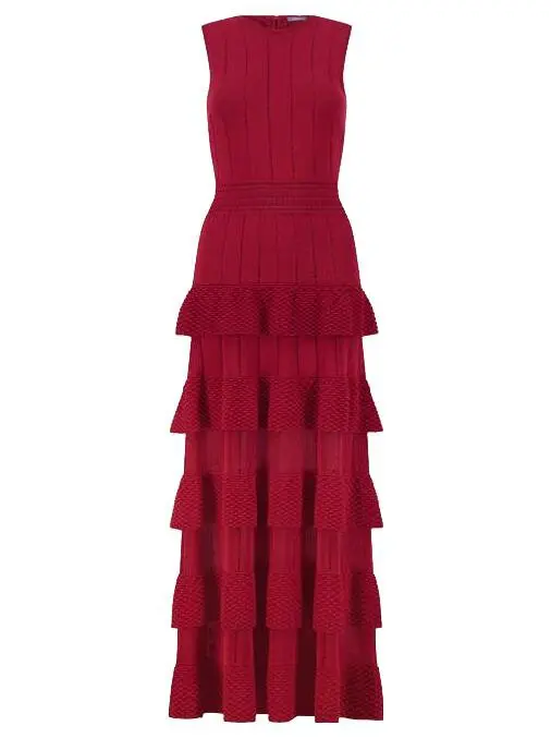 Lela Rose Bobble Knit Tiered Dress - Oxblood