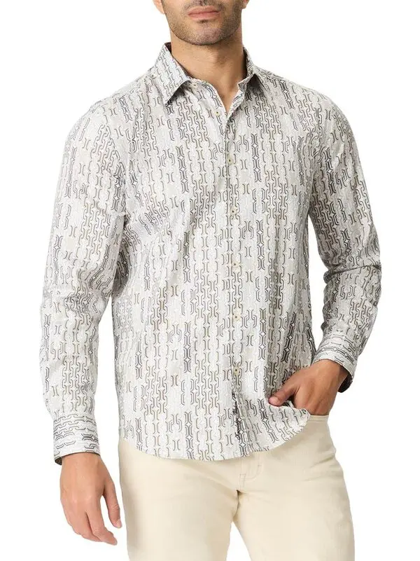 Robert Graham Missing Links Long Sleeve Stretch Cotton Shirt - Khaki
