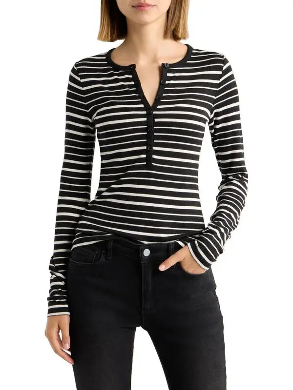 Rag & Bone The Stripe Henley Top - Black Multi