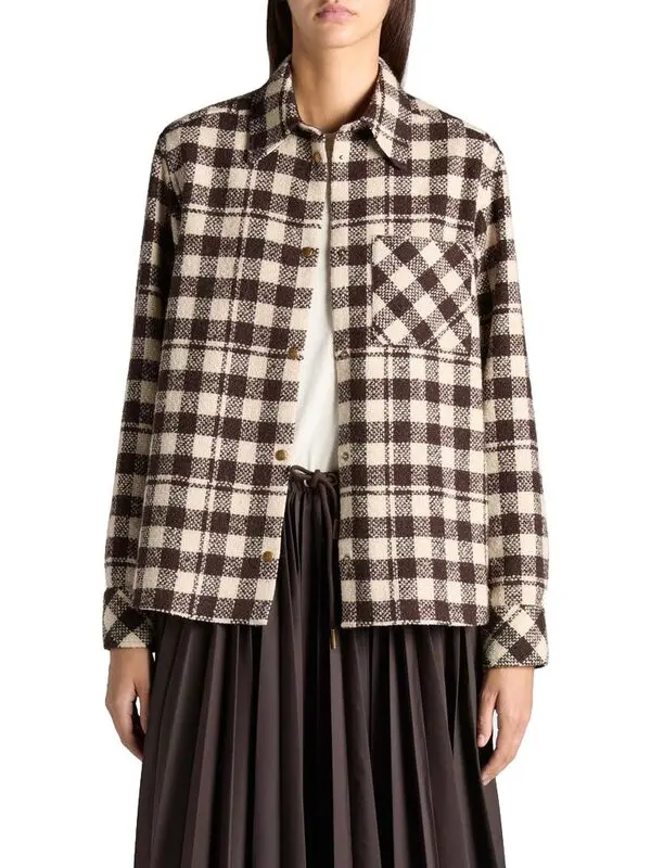 Moncler Check Wool Blend Shirt Jacket - Brown Check