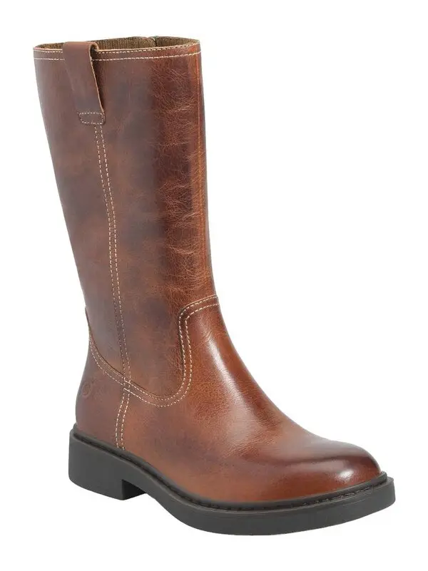 BØRN Bradey Mid-calf Leather Boots With Lug Sole - Tan Leather