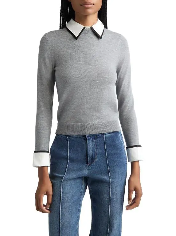 Alice + Olivia Porla Double Collar Wool Blend Sweater - Medium Heather Grey