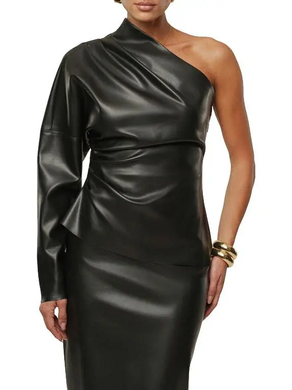 JLUXLABEL One-shoulder Faux Leather Top - Black