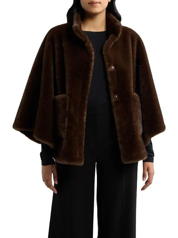 Bernardo Faux Fur Poncho - Brown