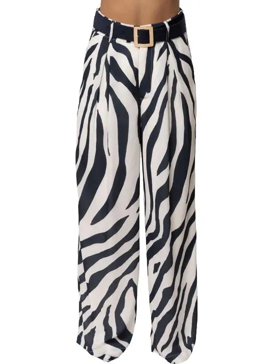 JLUXLABEL Soft Pleated Wide-leg Trousers - Navy Zebra