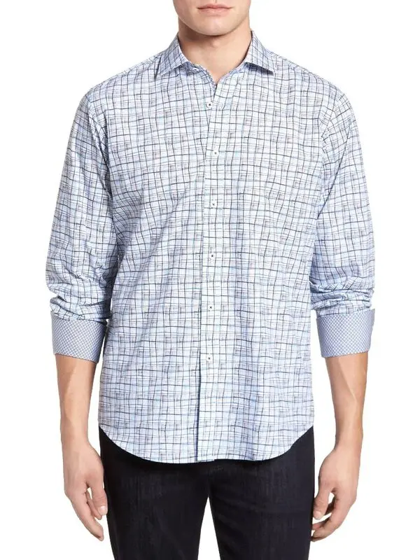 Bugatchi Regular Fit Grid Sport Shirt - Platinum