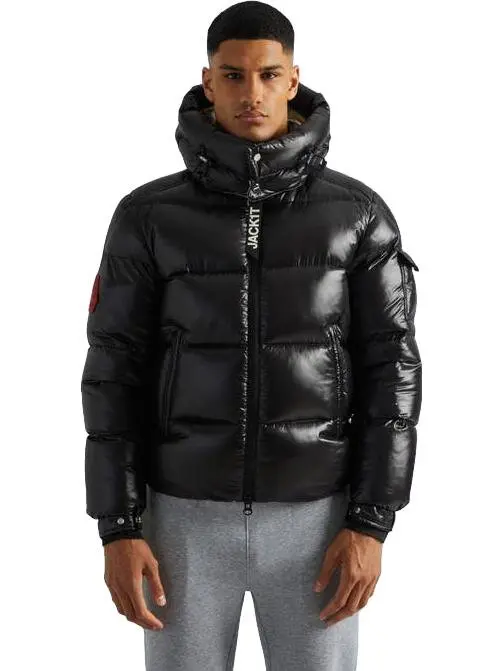 JACK1T Hooded Down Puffer Jacket - Black/stone