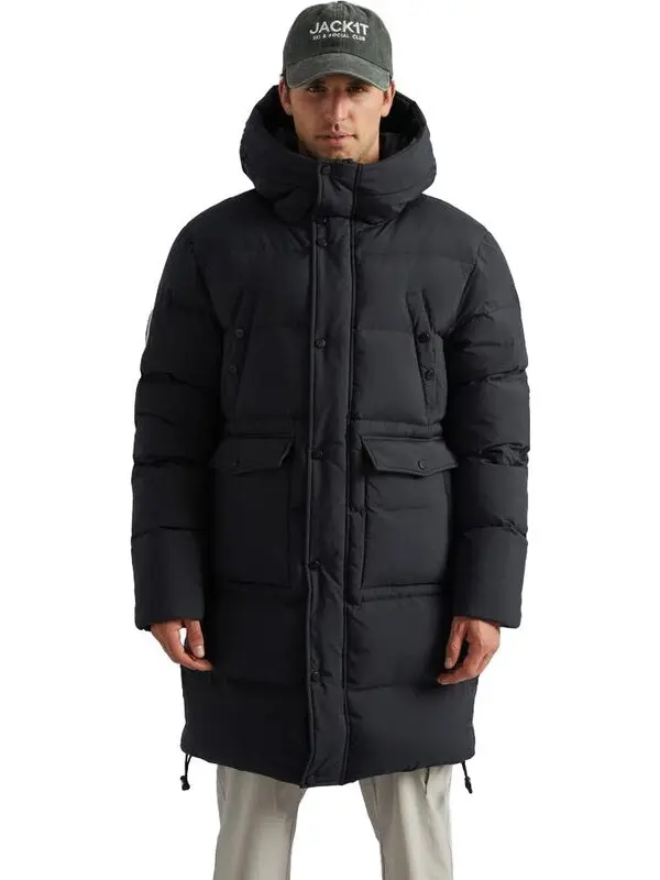 JACK1T Insulated Longline Puffer Coat With Hood - Black