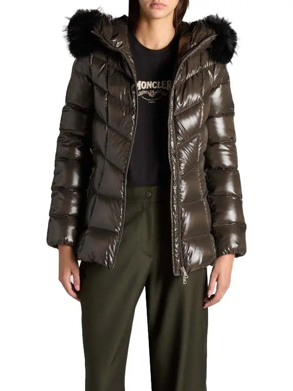 Moncler Fulmar Down Puffer Jacket With Faux Fur Trim - Green