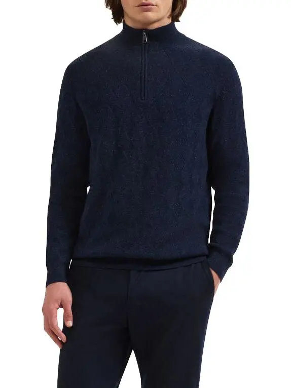 Bugatchi Wool & Cashmere Blend Textured Diamond Motif Quarter-zip Sweater - Navy