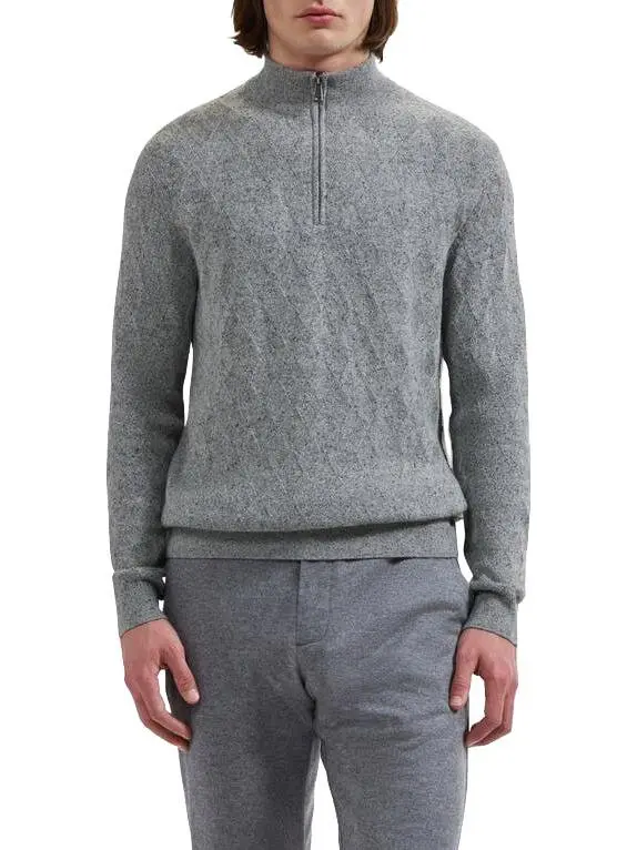 Bugatchi Wool & Cashmere Blend Textured Diamond Motif Quarter-zip Sweater - Smoke Grey