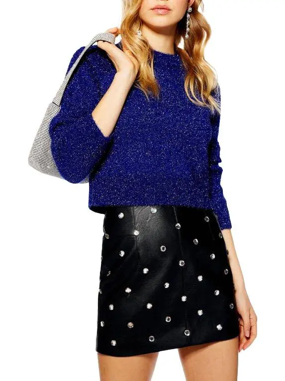 Topshop Metallic Cropped Sweater - Blue