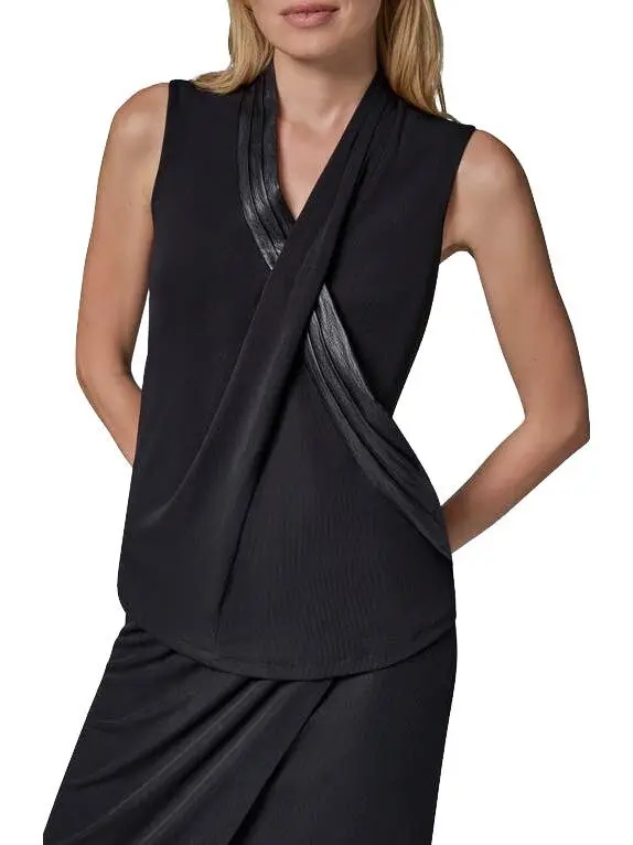 Donna Karan New York Sleeveless Top With Faux Leather Trim - Black