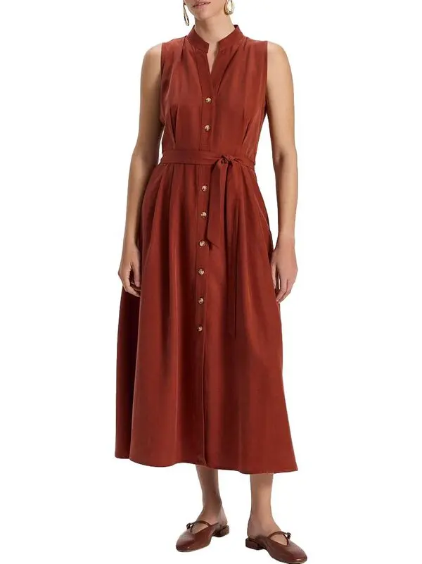 Ronen Chen Sleeveless Button-front Midi Dress - Terracotta