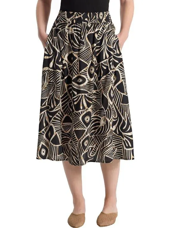 Ronen Chen Varda Graphic A-line Midi Skirt - Black With Brown-cream Pattern