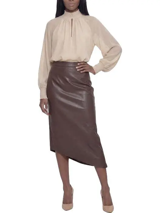 AREA STARS Bailey Skirt Asymmetrical Hem Midi Skirt - Brown