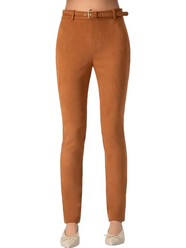 IVONNE High-rise Skinny Pants With Removable Belt In Faux Suede - Chedron