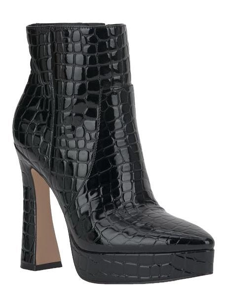 Jessica Simpson Nerix Croc Embossed Platform Bootie With High Flared Heel And Side Zip - Black
