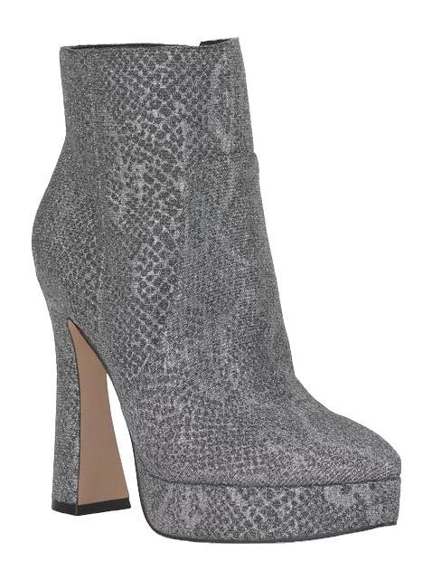 Jessica Simpson Nerix Croc Embossed Platform Bootie With High Flared Heel And Side Zip - Pewter